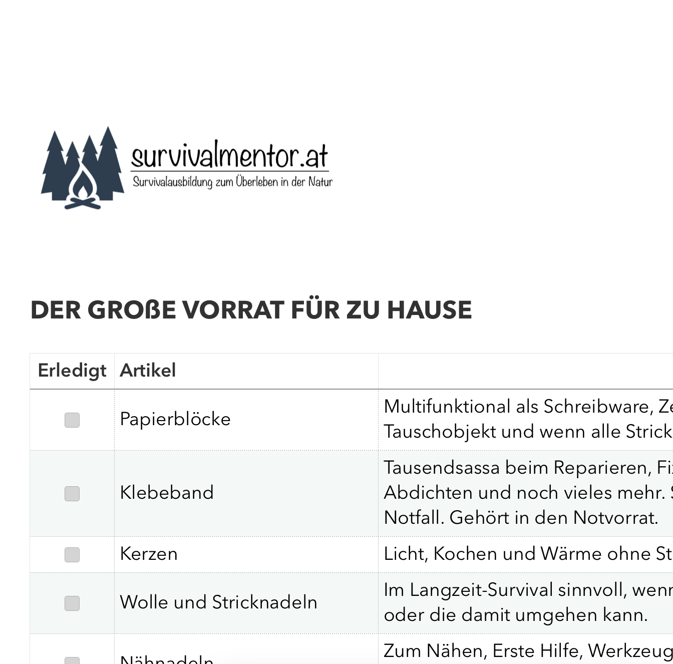 Der "große" Vorrat für zu Hause + Überblick Nahrungsmittel ...